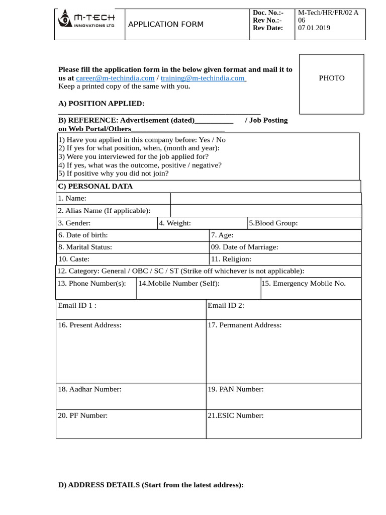 Employee Application Form | PDF | Salary