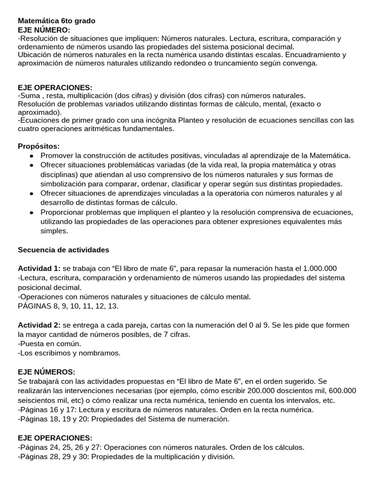 Matemáticas 6to Grado: Números y Operaciones | PDF | Número natural ...