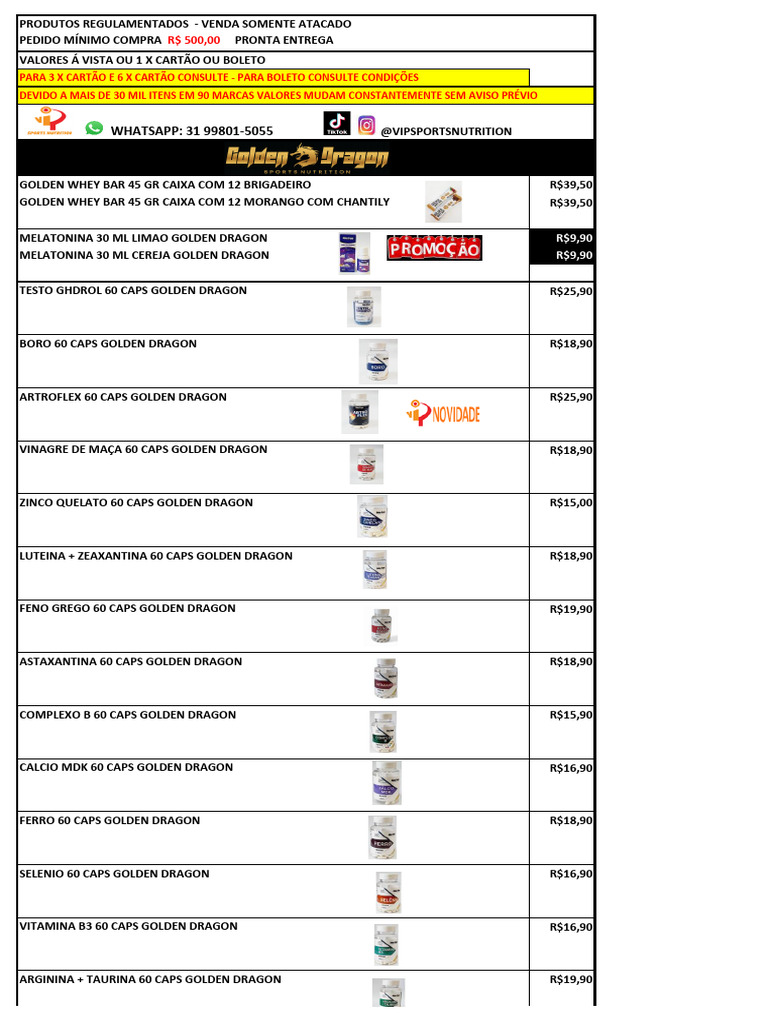 Tabela Vip Sports Nutrition Atacado Fotos | PDF
