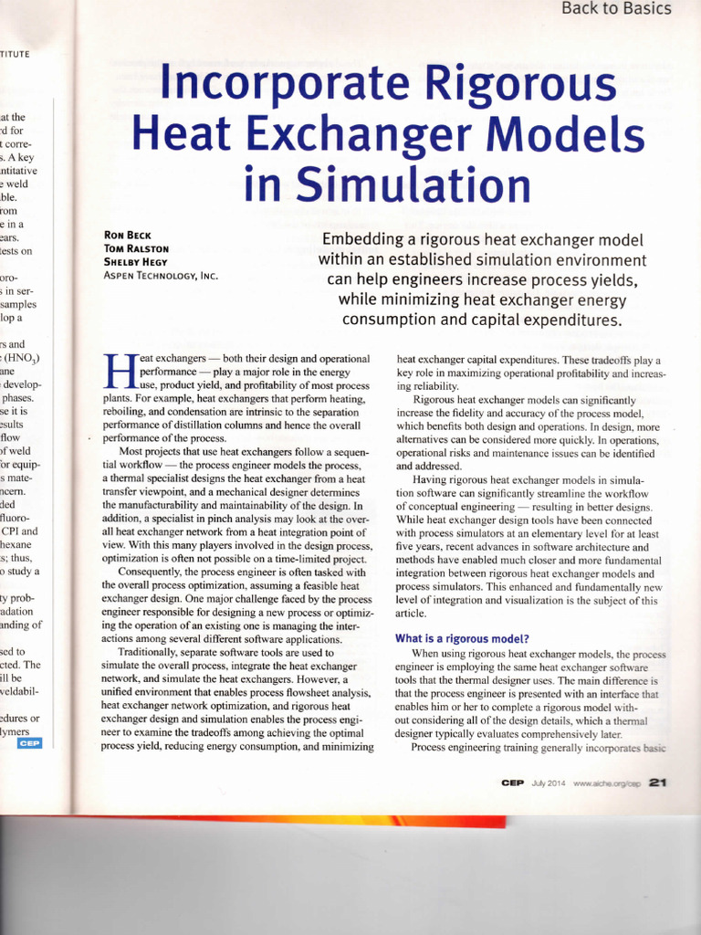 Incorporate Rigorous Heat Exchanger Models in Simulations | PDF