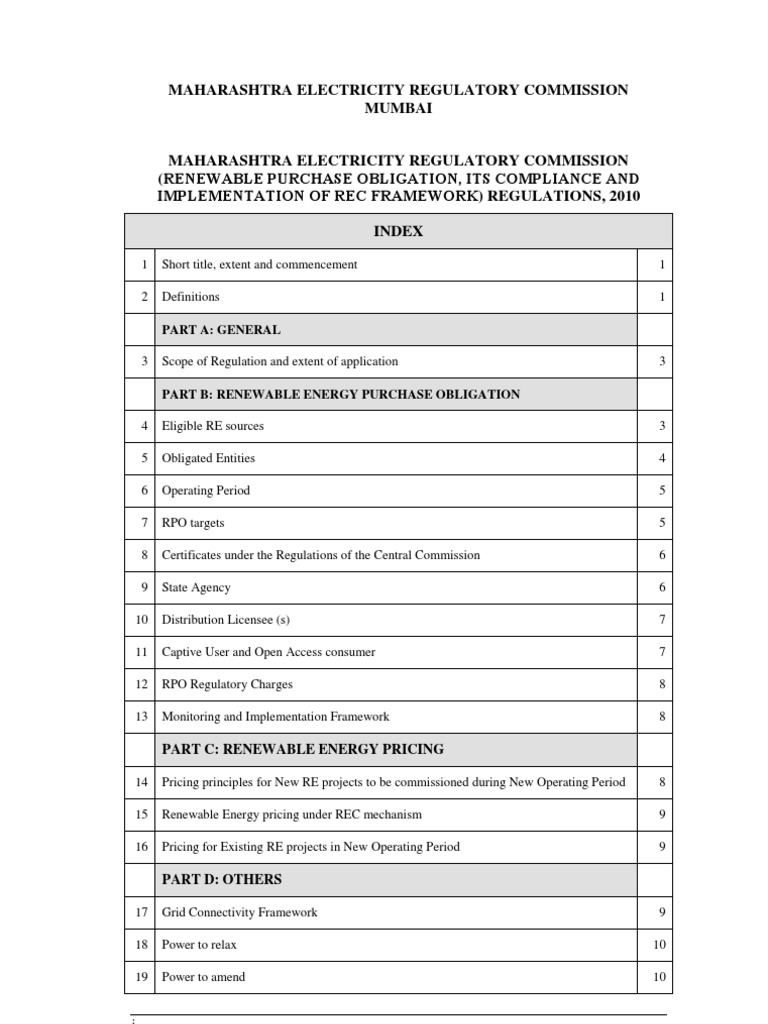 Maharashtra Electricity Regulatory Commission Mumbai: Part C: Renewable ...