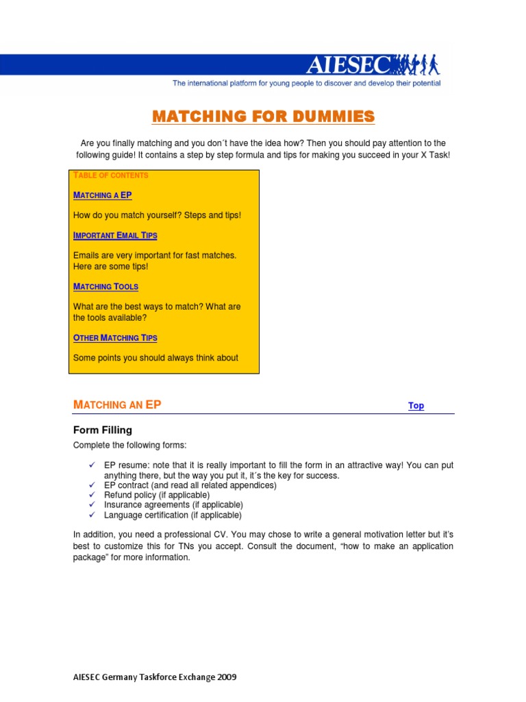 Matching For Dummies | PDF | Email | Internship