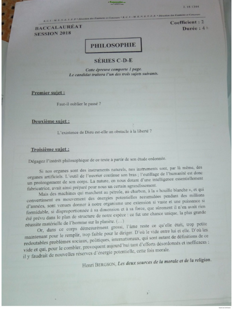 612ba589b3178sujet Corrige Et Bareme de Philosophie Bac C D Et | PDF