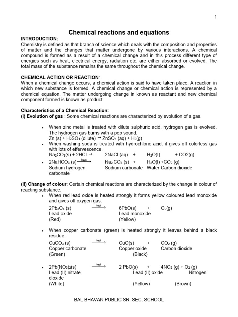 Chemical Reactions and Equations Guide | PDF | Redox | Chemical Reactions