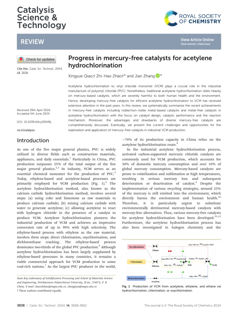 Mercury-Free Catalysts for VCM Production | PDF | Catalysis | Adsorption