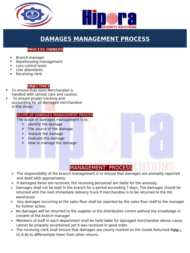 Damages Management Process | PDF | Warehouse | Risk