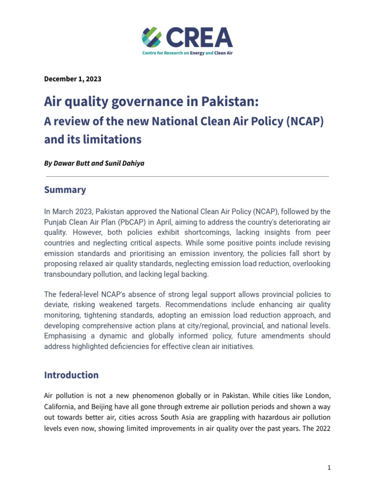 Pakistan's National Clean Air Policy Review | PDF | Environmental ...