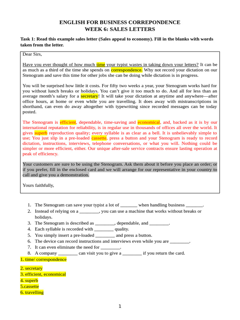 Week 6 - Sales letters - Handouts | PDF