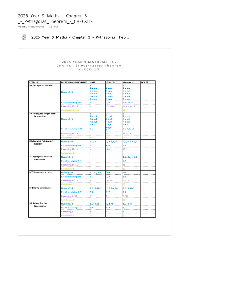 2025 Year 9 Maths - Chapter 3 - Pythagoras Theorem - Final Filled | PDF