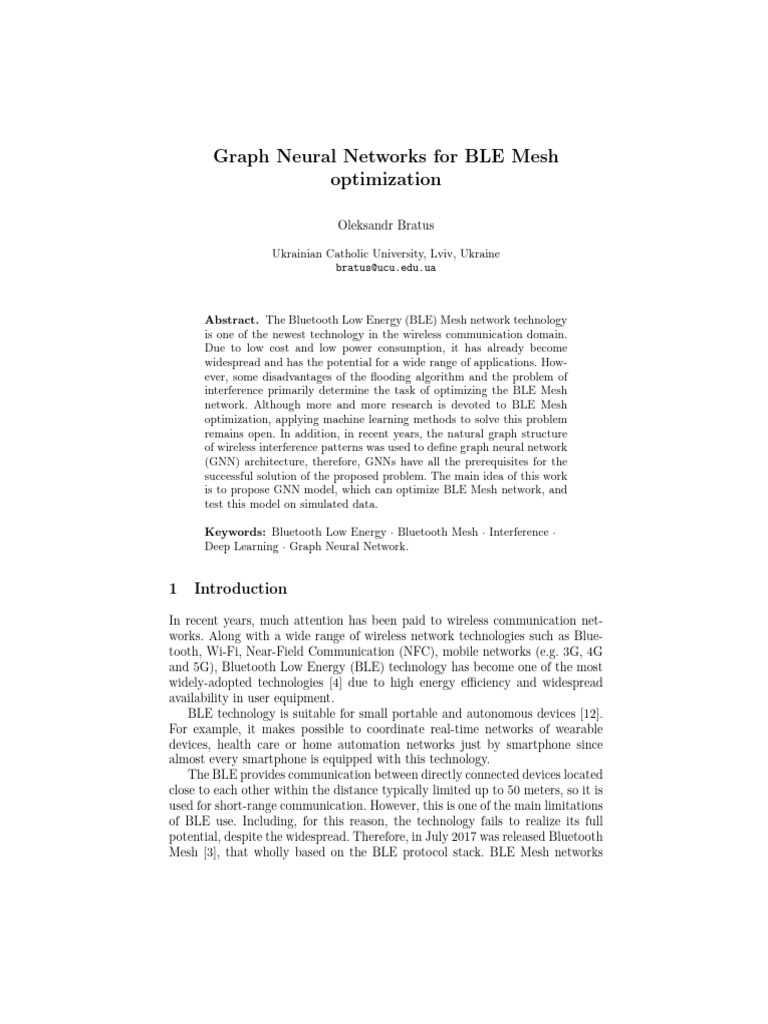 Graph Neural Networks For BLE Mesh Optimization | PDF | Computer Network | Bluetooth