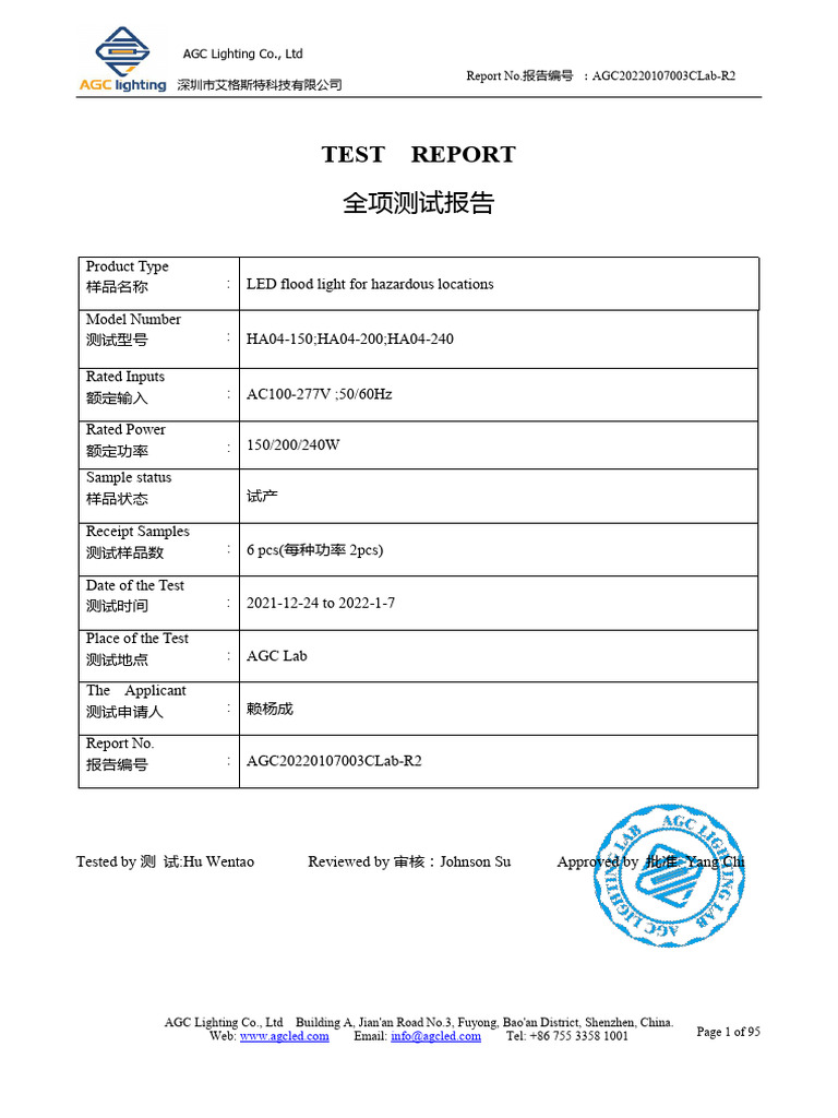 AGC20220107003Lab-R2 Full Preformance Report - Proyector FL-HAZ | PDF