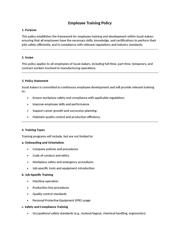 Employee Training Policy | PDF | Regulatory Compliance | Occupational ...