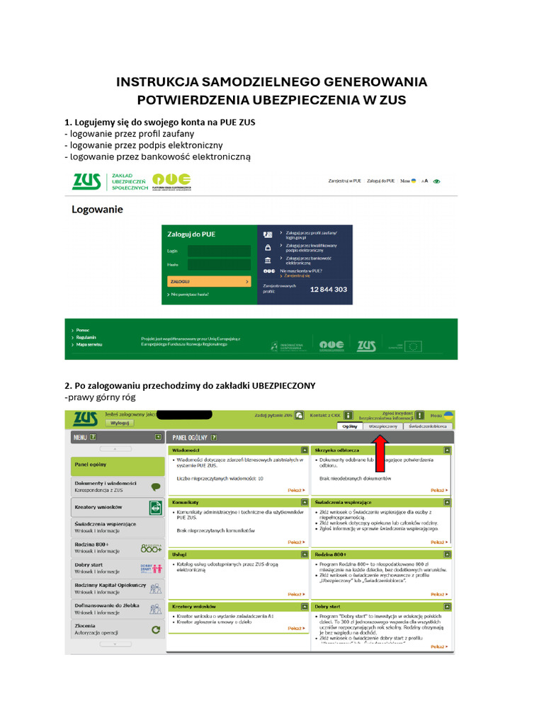INTRUKCJA ZUS - Aktualne Zaswiadczenie | PDF