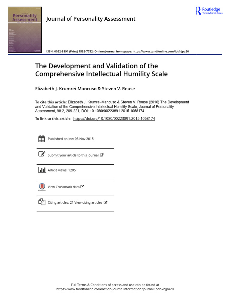 Krumrei-Mancuso2015 Humility Scale | PDF | Self Report Study | Validity ...