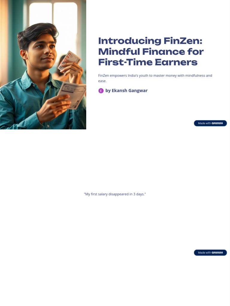 Introducing FinZen Mindful Finance For First Time Earners | PDF