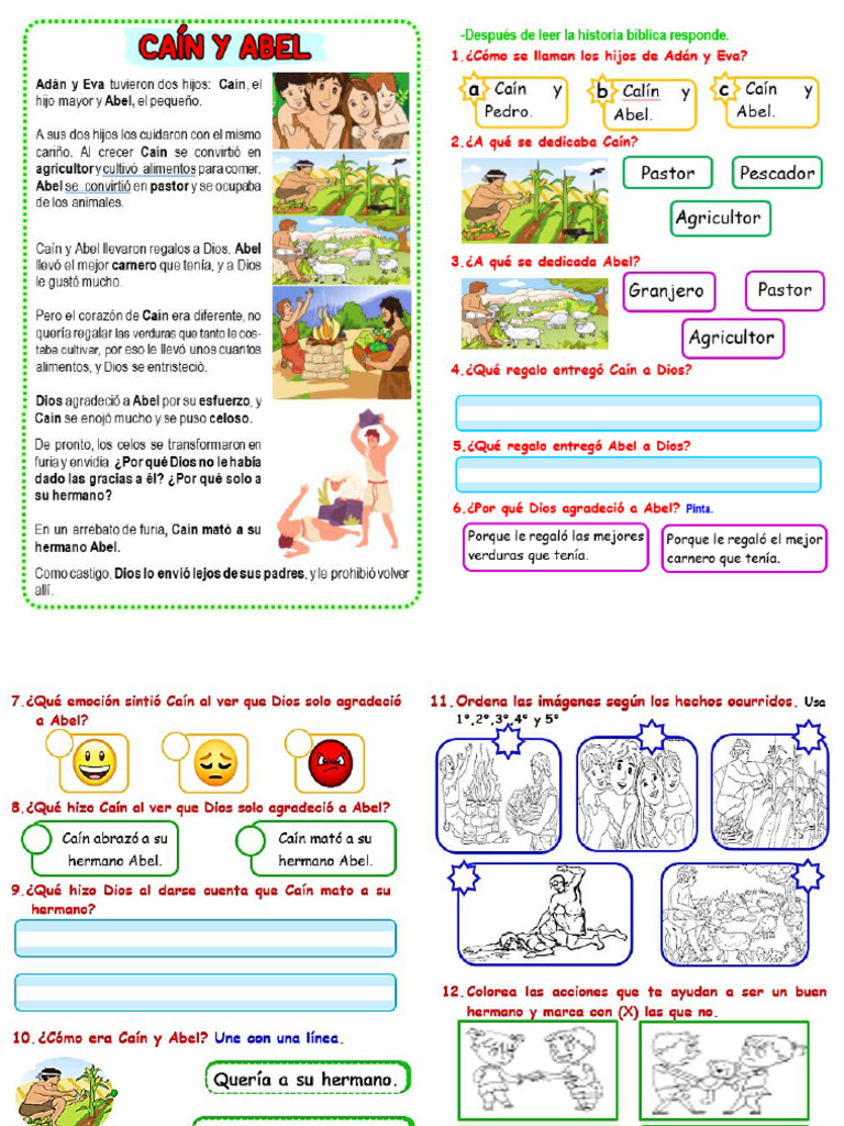 2do - Religión - FICHAS - LA CAIN Y ABEL | PDF