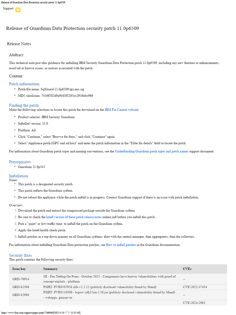 p6509 - Release of Guardium Data Protection Security Patch 11.0p6509 ...