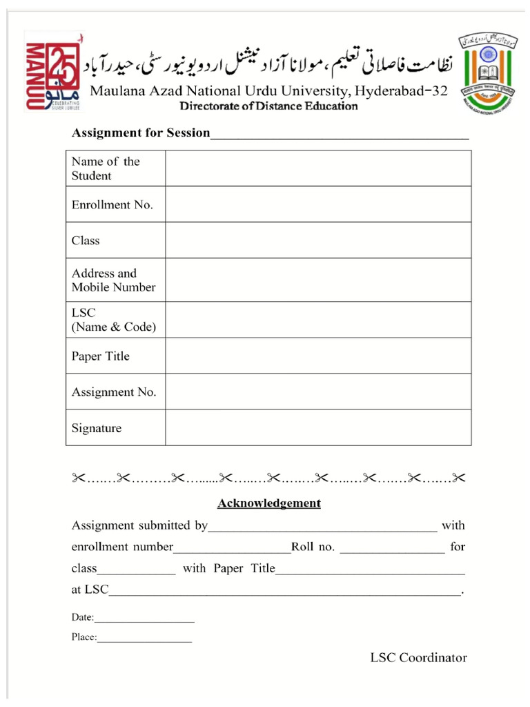 Assignment Cover Page Maulana Azad MANUU | PDF