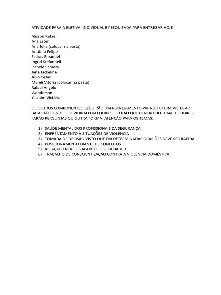 Atividade Para a Eletiva 3e Rone Von Dia 13-05 | PDF