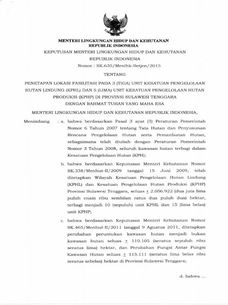 Penetapan Lokasi KPHL dan KPHP Sulawesi | PDF