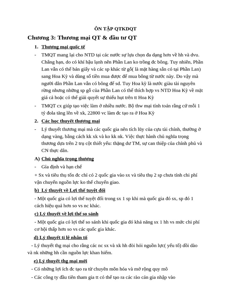 Chương 3: Thương mại QT & đầu tư QT: Ôn Tập Qtkdqt | PDF