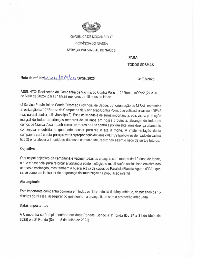 Comunicado para Todos Os SDSMAS 12 Ronda | PDF