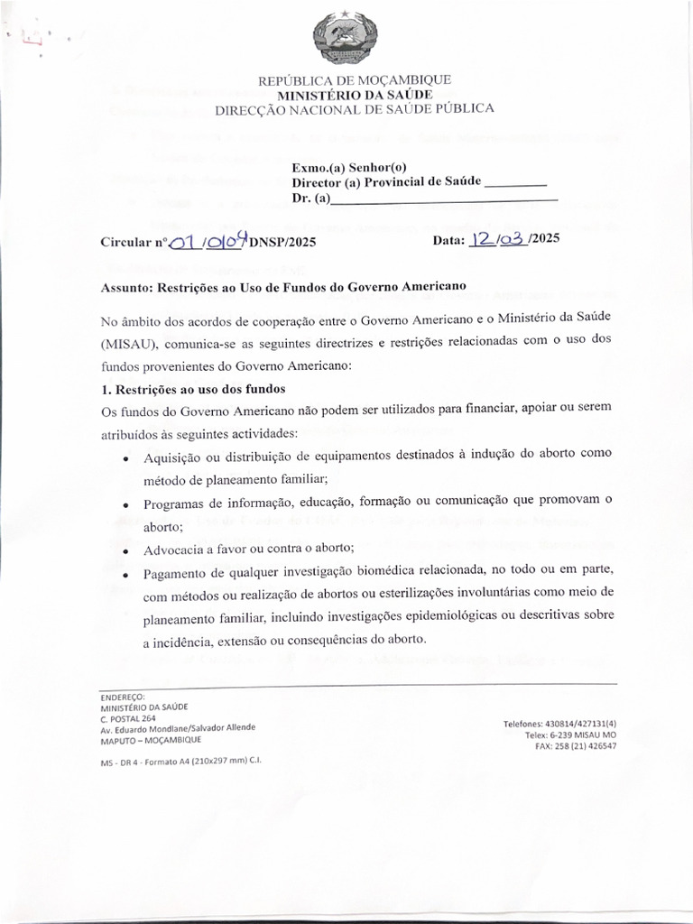 MISAU Circular 3.12.25 | PDF