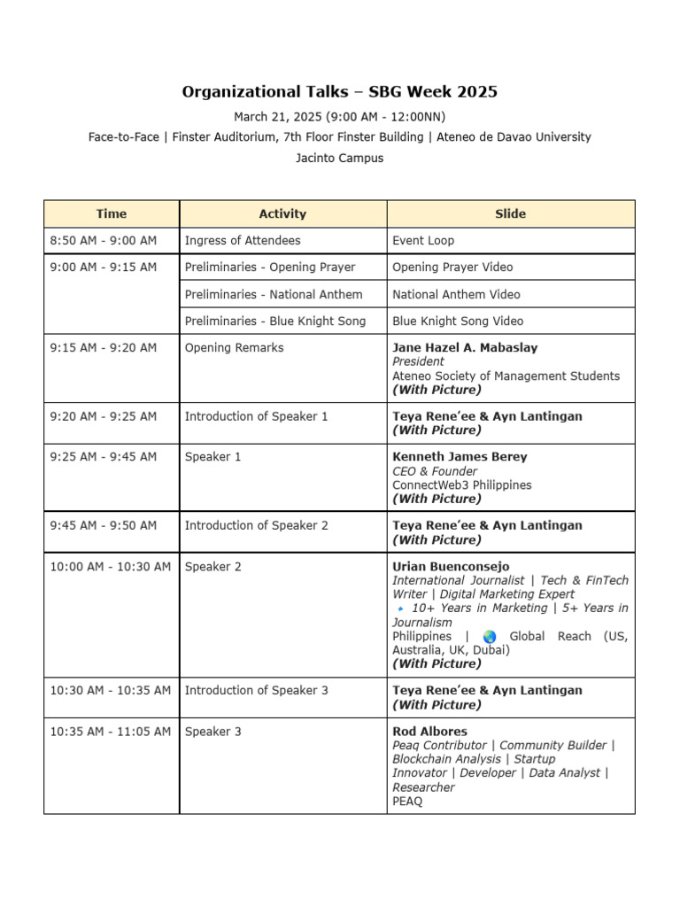 d2 Organizational Talks Program Flow | PDF | Computing
