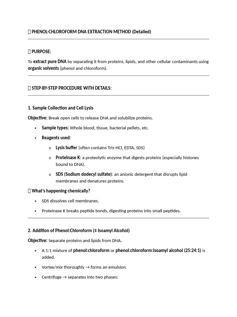 Phenol-Chloroform DNA Extraction Guide | PDF | Sodium Dodecyl Sulfate | Dna
