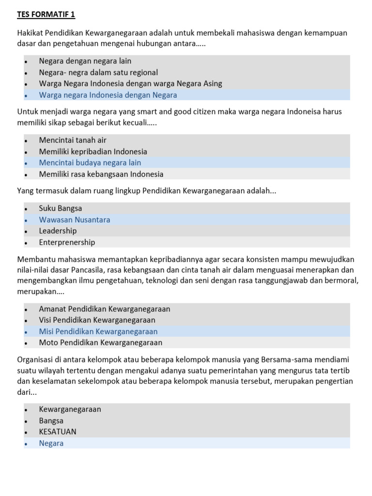 Tes Formatif PKN | PDF