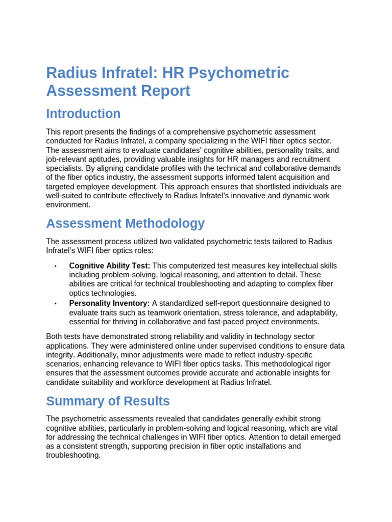 Radius Infratel HR Assessment Report | PDF | Psychometrics ...