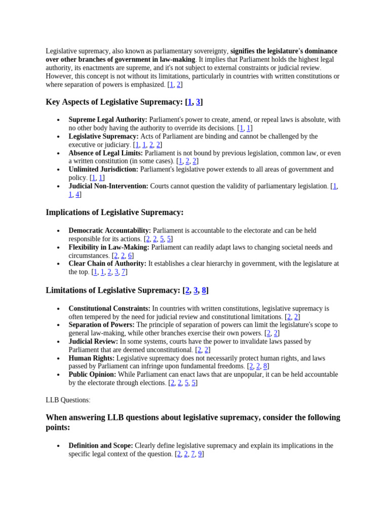 The Concept of Legislative Supremacy Implications and Limitations | PDF ...