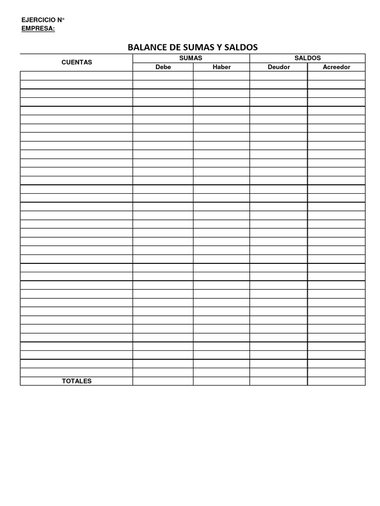 Modelo de Balance de Sumas y Saldos | PDF