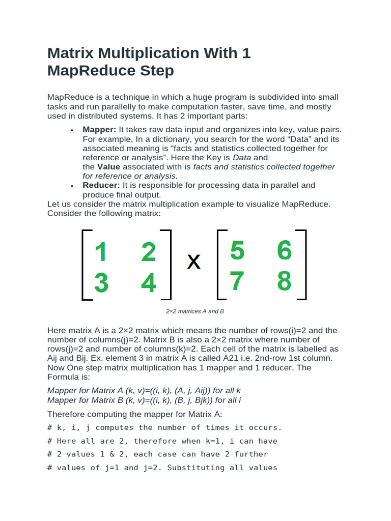 Matrix Multiplication With 1 MapReduce Step | PDF | Matrix (Mathematics ...