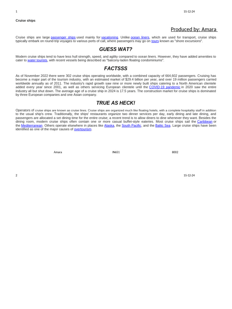 Amara - Cruise Ships Yeaaa | PDF | Cruise Ship | Ships
