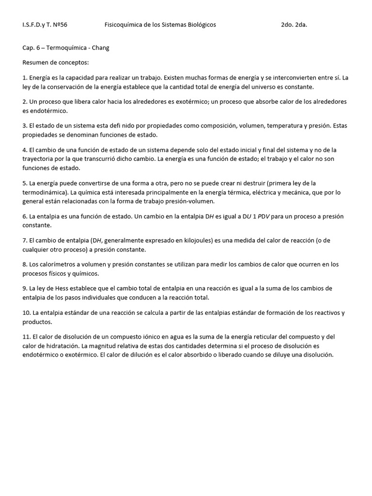 Cap.6 - Resumen de Conceptos - Termoquímica | PDF
