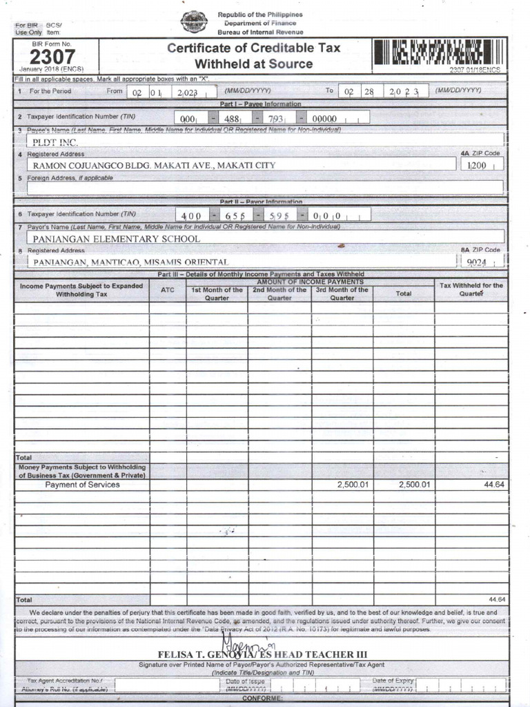 Form 2307 - 2 | PDF