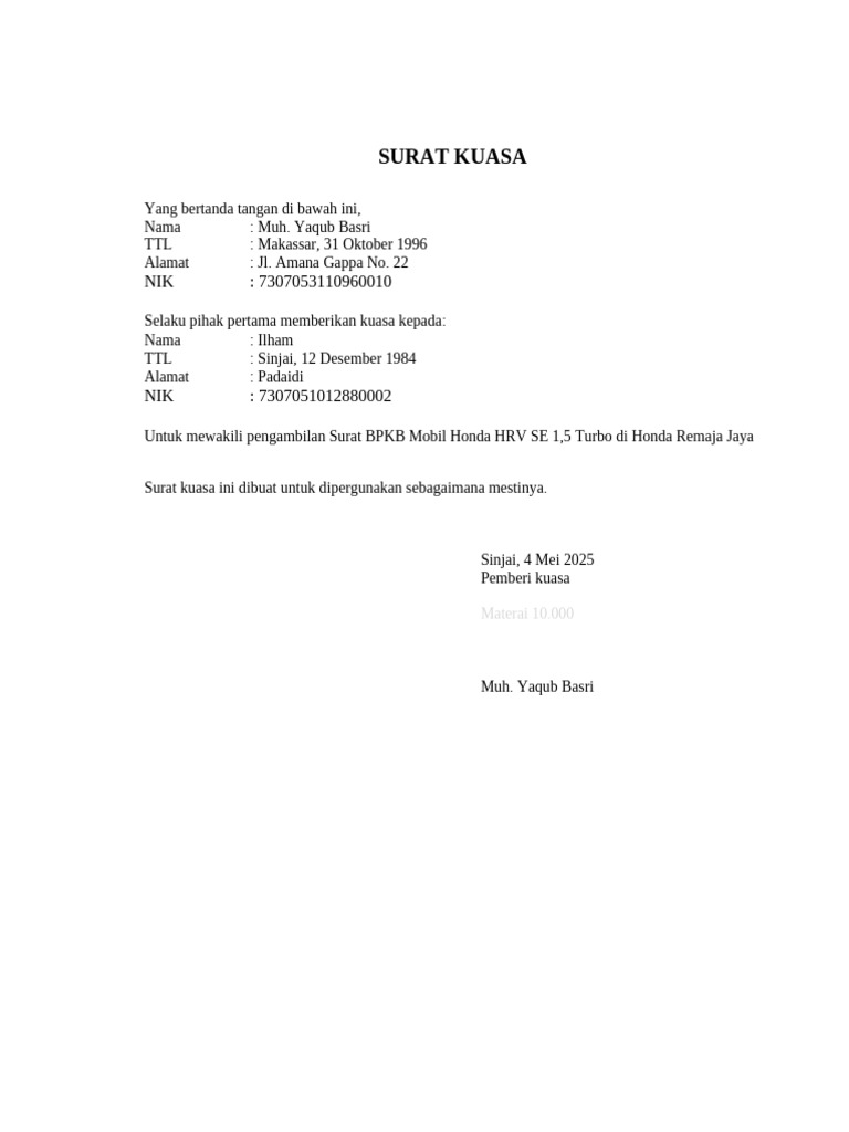 Format Surat Kuasa | PDF