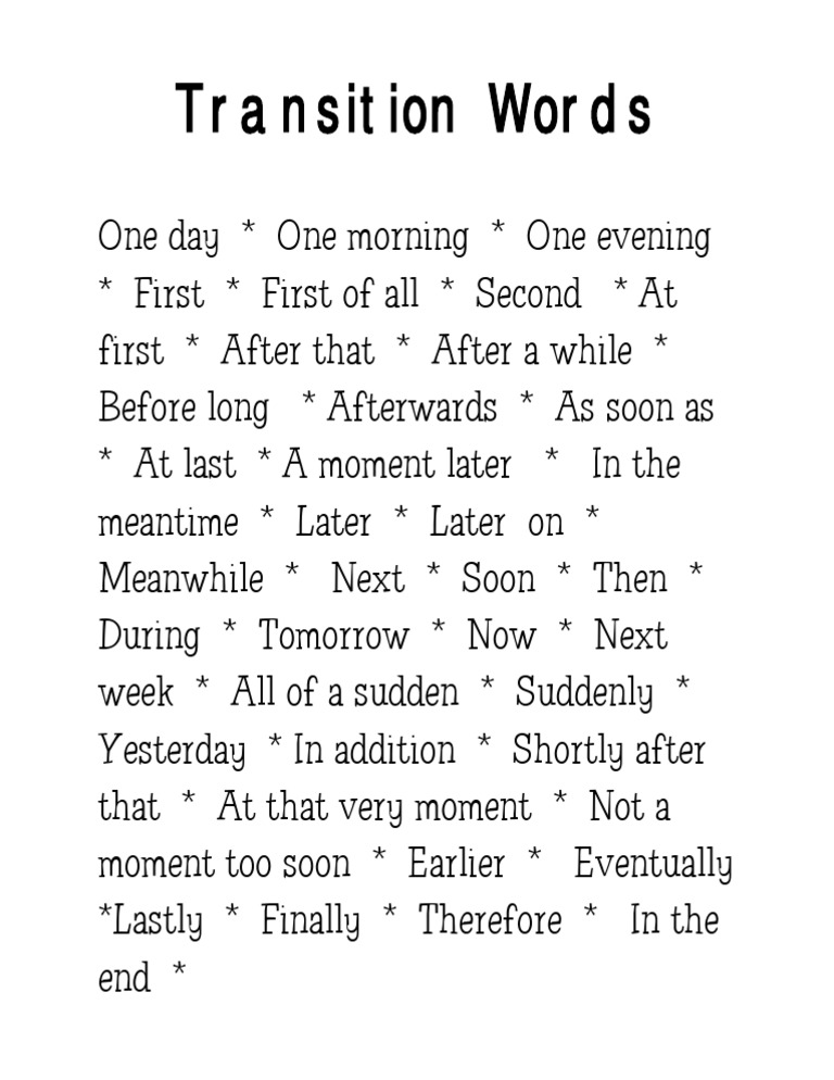 Transition Words List | PDF