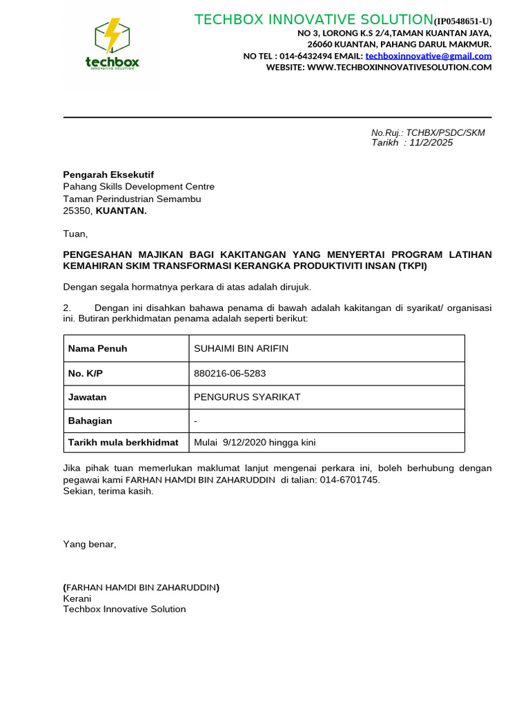 Template Surat Pengesahan Majikan - Pengesahan Jawatan | PDF