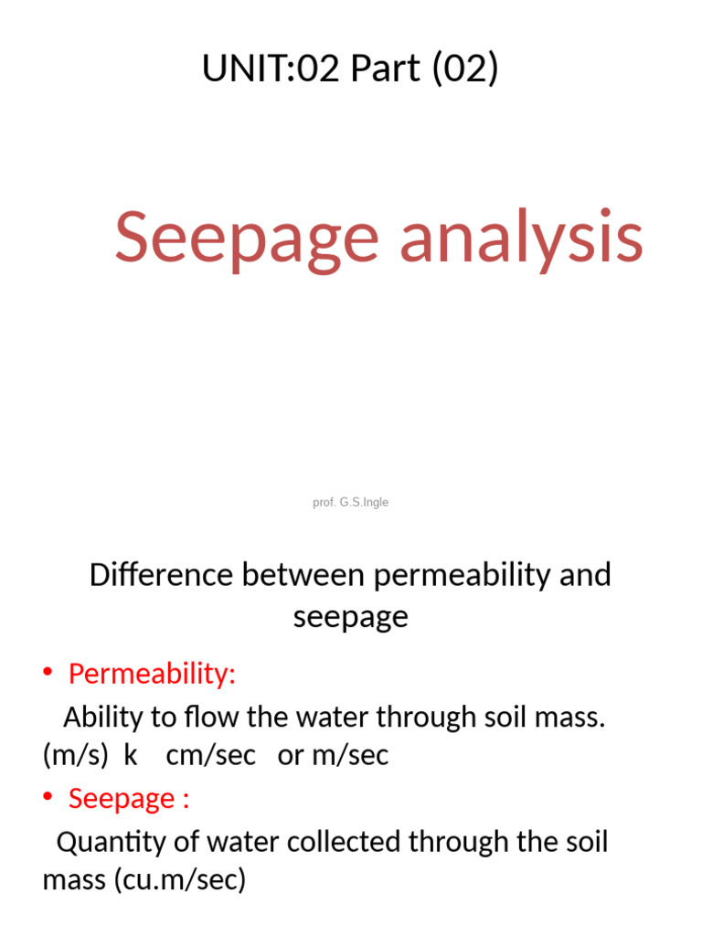 Unit 02 (Part 02) - Seepage Analysis | PDF | Soil Mechanics | Continuum ...