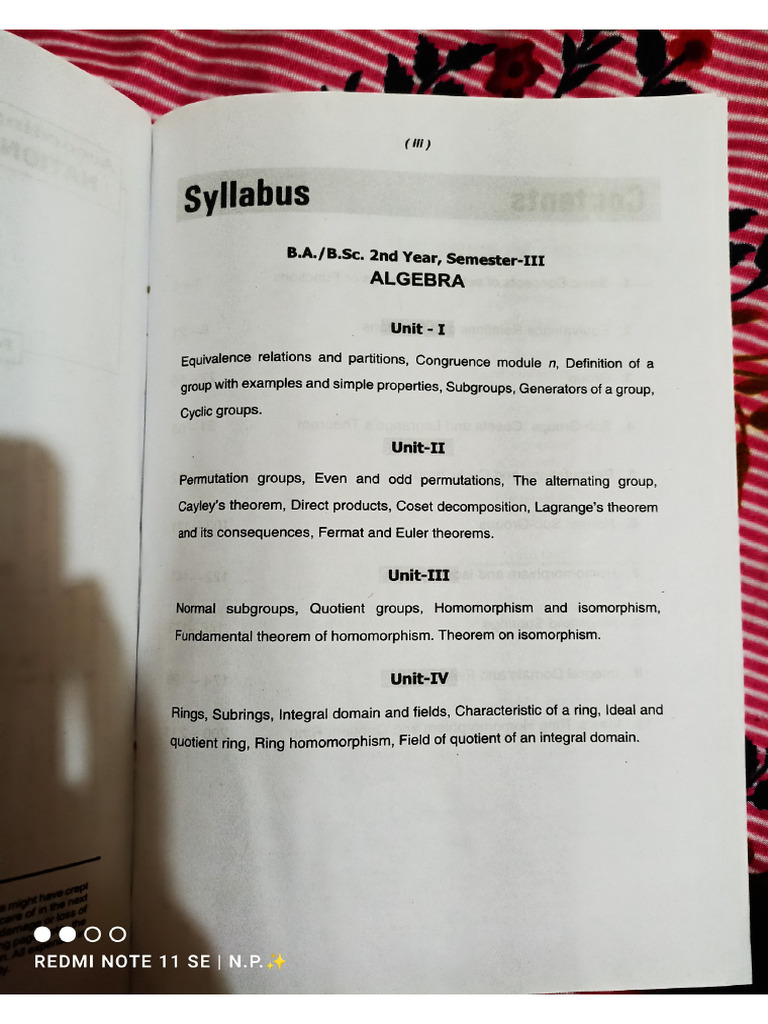 BSC 3rd Sem Maths Book PDF (Algebra) N.P. | PDF