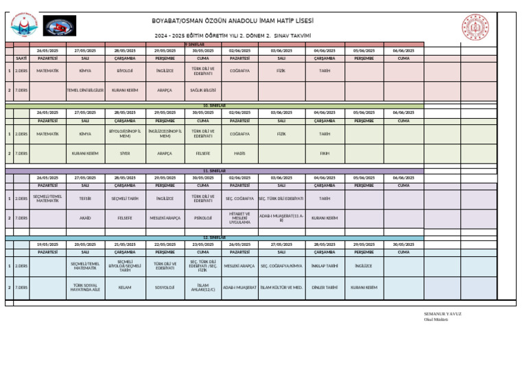 2024 2025 2. Donem 2.Yazili Sinav Takvimi Taslak Yeni̇ | PDF