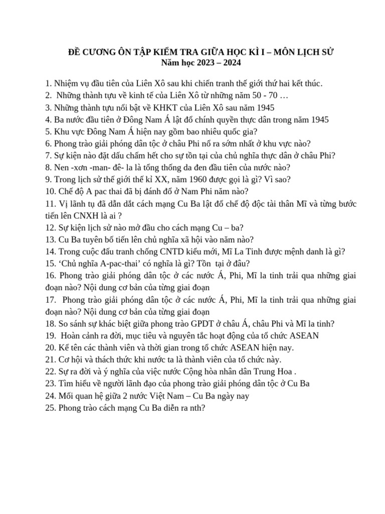 ĐỀ CƯƠNG ÔN TẬP GHK I. SU 9 | PDF