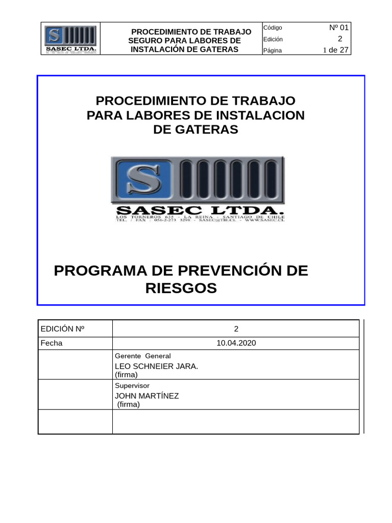 Procedimiento Instalacion de Gateras REV2 SASEC APROBADO | PDF