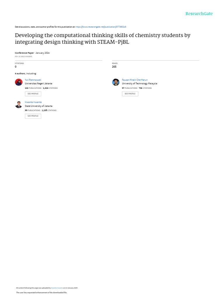 Developing The Computational Thinking Skills of Chemistry Students by Integrating Design ...