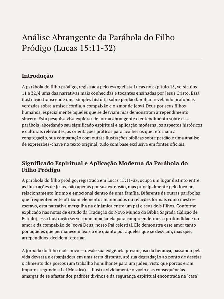 Análise da Parábola do Filho Pródigo | PDF | Evangelho de Lucas | Bíblia
