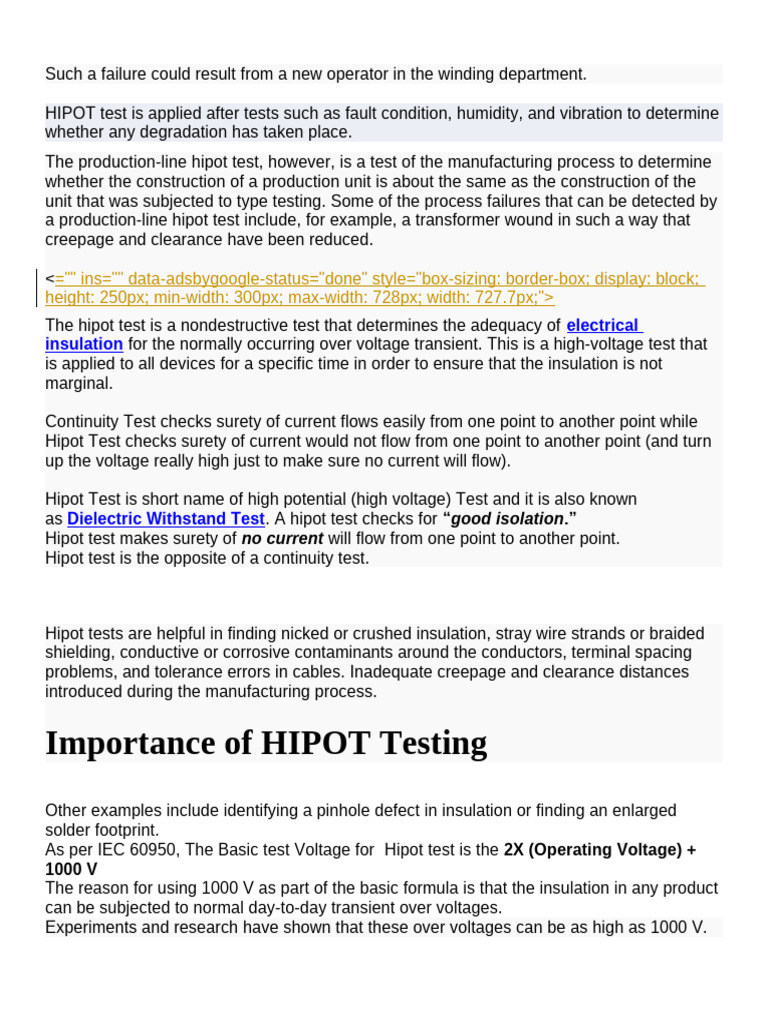 Hipot Test Is Short Name of High Potential8 | PDF