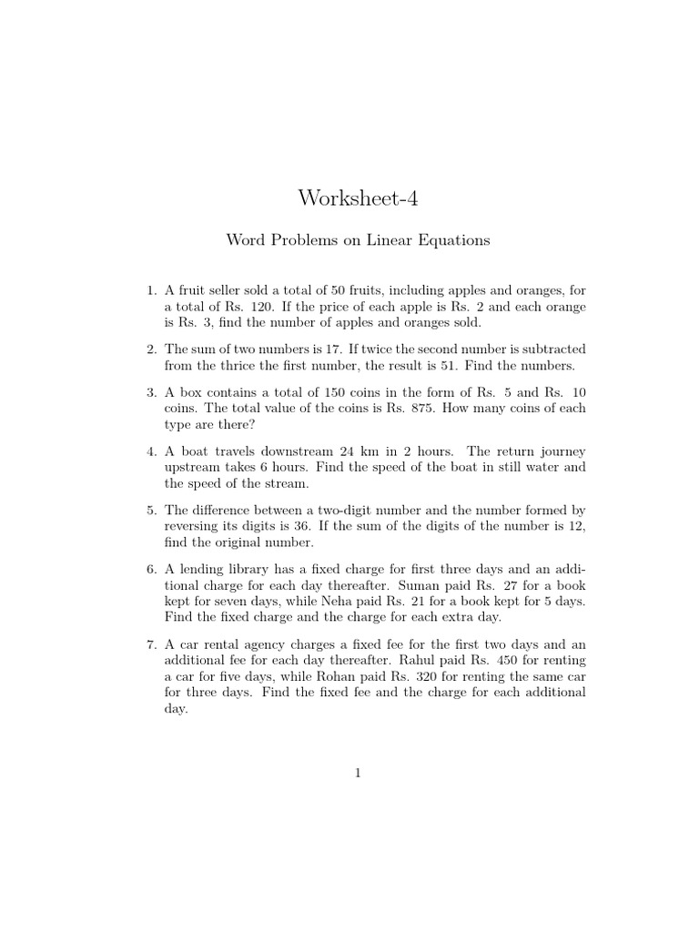 Word - Problems - Linear Eqn | PDF