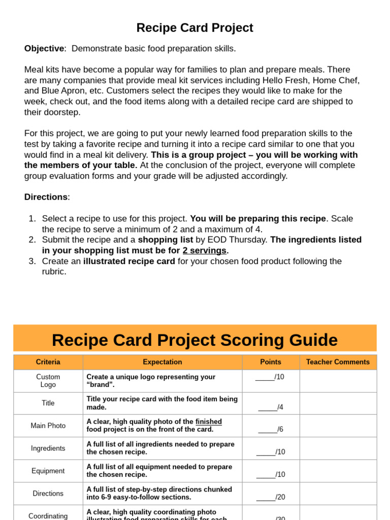 Recipe Card Project INSTRUCTIONS | PDF | Recipe